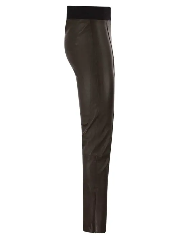 Brunello Cucinelli Skinny Fit Stretch Nappa Leather Trousers - Brown