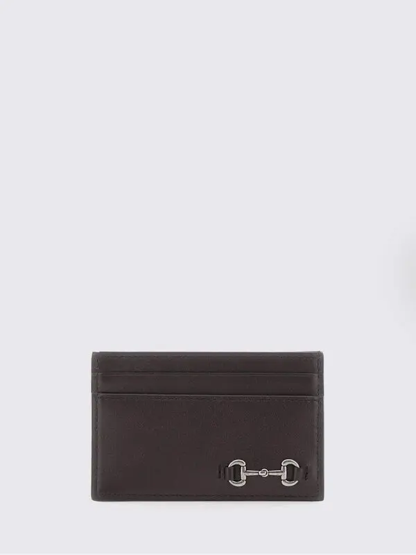 Gucci Flat Smooth Leather Card Holder With Horsebit Detail - Brown