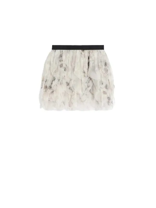Max Mara Short Skirt With Printed Organza Petals Pearl - Gray