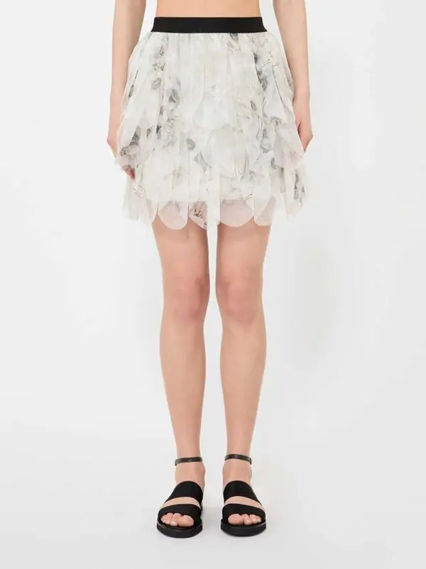 Max Mara Short Skirt With Printed Organza Petals Pearl - Gray