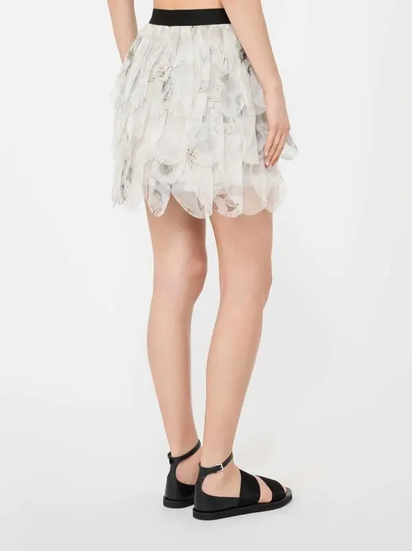 Max Mara Short Skirt With Printed Organza Petals Pearl - Gray