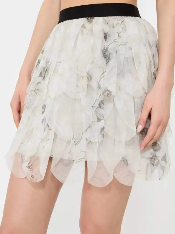 Max Mara Short Skirt With Printed Organza Petals Pearl - Gray