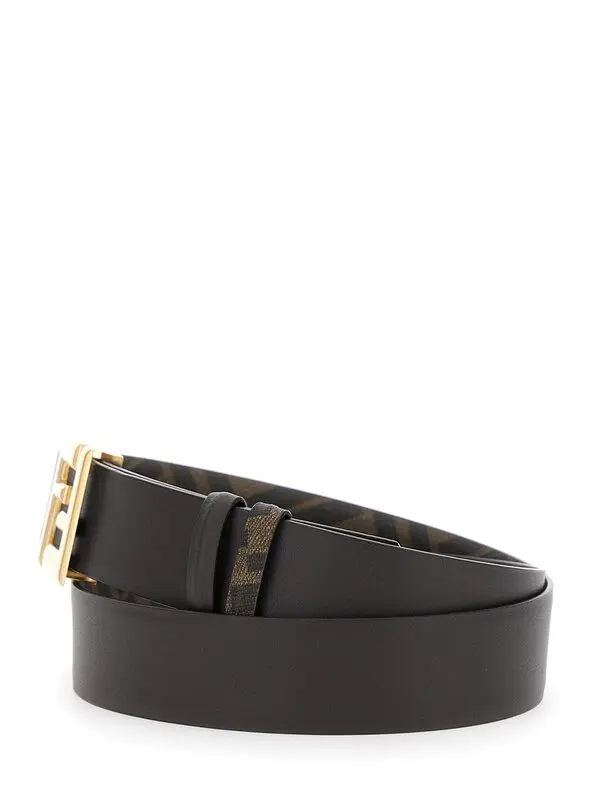 Fendi Reversible Belt With Ff Metal Buckle In Leather For - Brown