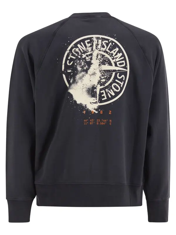 Stone Island Cotton Crew Neck Sweatshirt With Oversized Compass Back Print