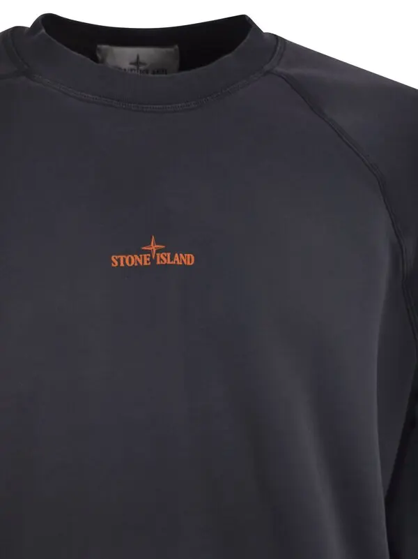 Stone Island Cotton Crew Neck Sweatshirt With Oversized Compass Back Print