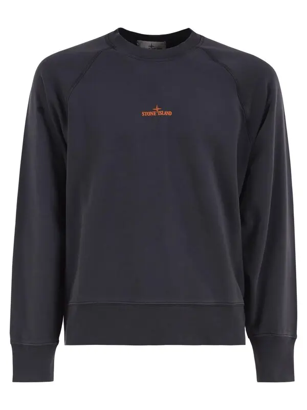 Stone Island Cotton Crew Neck Sweatshirt With Oversized Compass Back Print - Blue