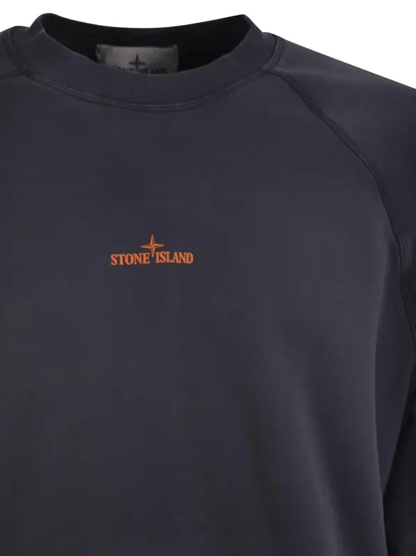 Stone Island Cotton Crew Neck Sweatshirt With Oversized Compass Back Print - Blue