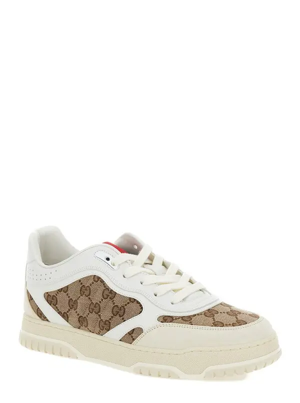 Gucci Low Sneakers 're-web' With Gg Logo In Leather And Tech Fabric Beige