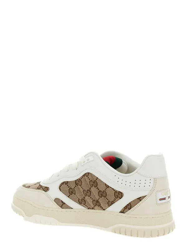 Gucci Low Sneakers 're-web' With Gg Logo In Leather And Tech Fabric Beige