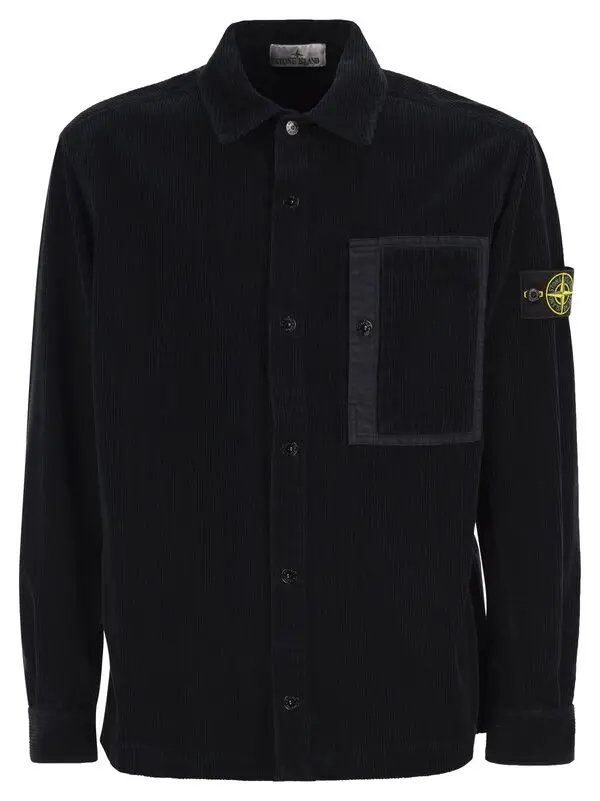 Stone Island Cotton Corduroy Overshirt With Compass Badge - Blue