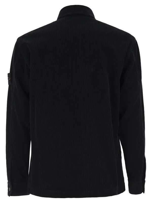 Stone Island Cotton Corduroy Overshirt With Compass Badge - Blue