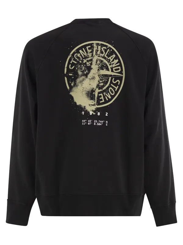 Stone Island Cotton Crew Neck Sweatshirt With Oversized Compass Back Print