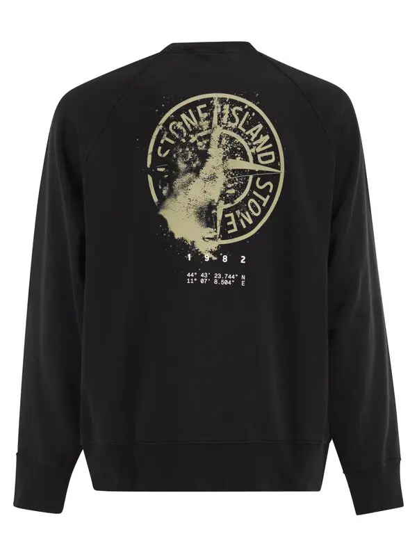 Stone Island Cotton Crew Neck Sweatshirt With Oversized Compass Back Print - Black