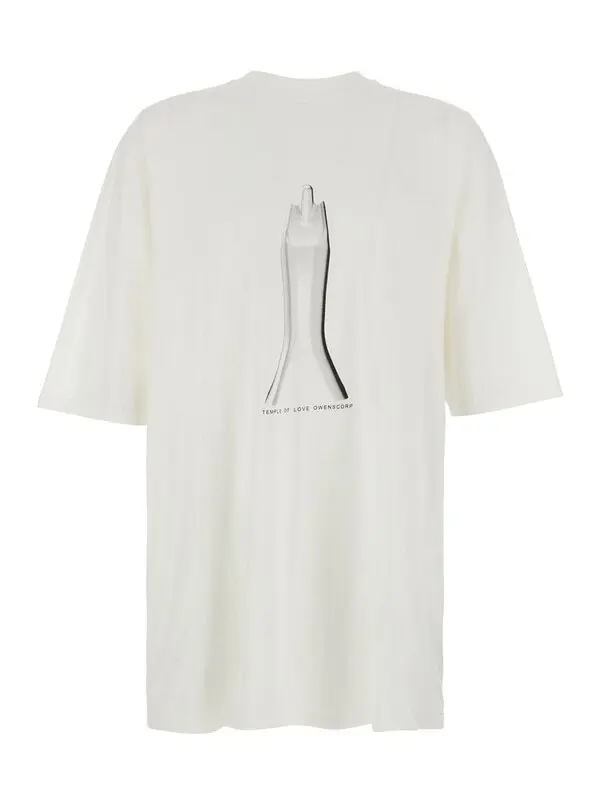 Rick Owens Crew Neck T-shirt With Maxi Print On The Front In Cotton For - White
