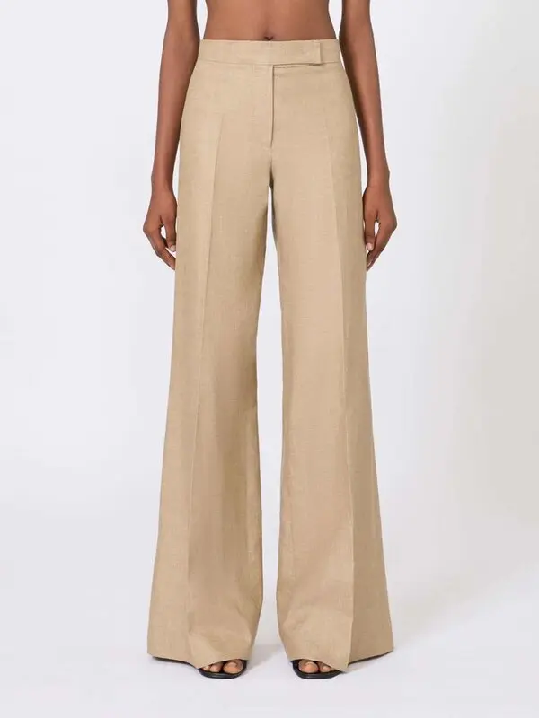 Max Mara Regular-fit Linen Natté Trousers Camel