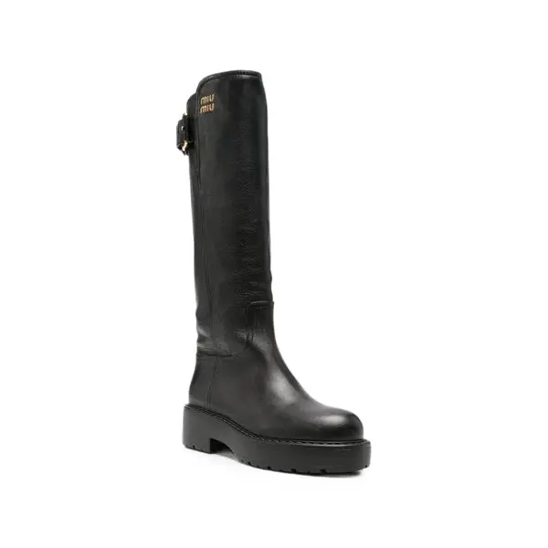 Miu Miu Grained Calf Leather Buckled Boots