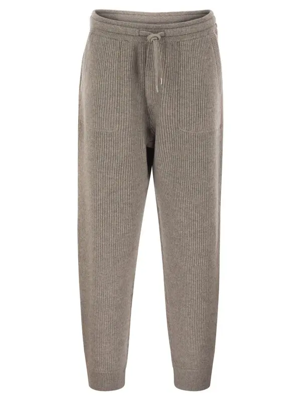 Brunello Cucinelli Cashmere Rib Knit Joggers With Drawstring