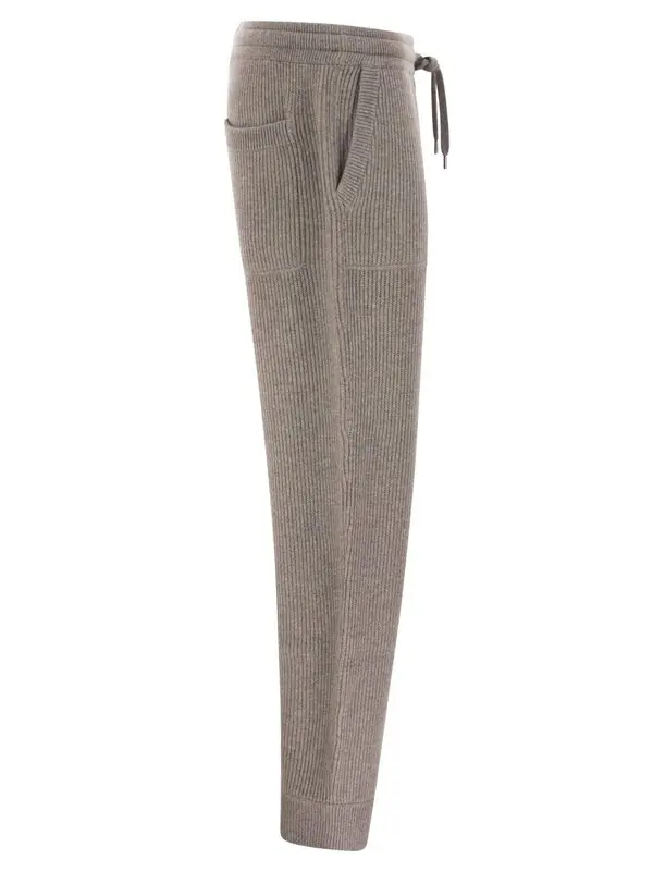 Brunello Cucinelli Cashmere Rib Knit Joggers With Drawstring - Multicolor