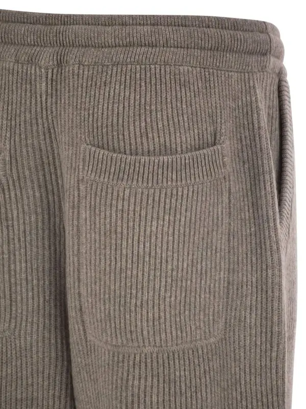 Brunello Cucinelli Cashmere Rib Knit Joggers With Drawstring - Multicolor