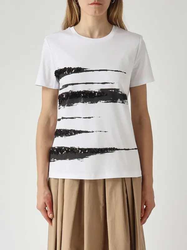 Max Mara Cotton Crew-neck T-shirt With Sequins - White