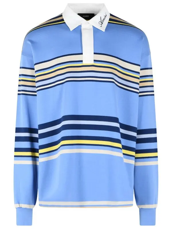 Amiri Striped' Cotton Polo Shirt - Blue