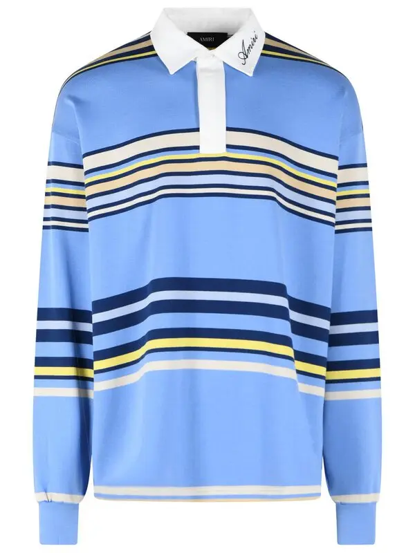 Amiri Striped' Cotton Polo Shirt - Blue