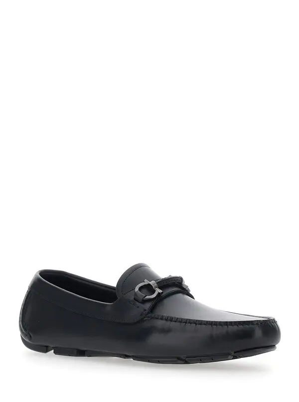 FERRAGAMO Sunsay' Loafers With Gancini Plaque On The Front In Leather For - Black