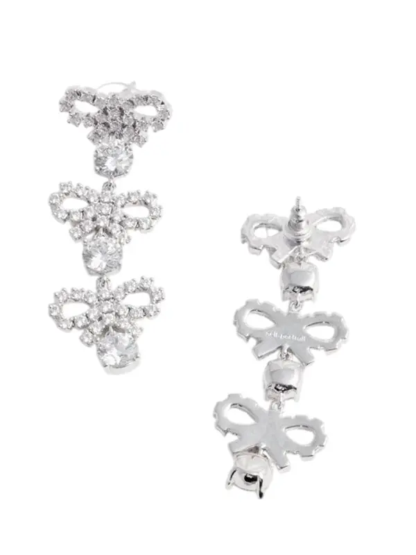 SELF-PORTRAIT Crystal Micro Bow Tiered Earrings - Silver
