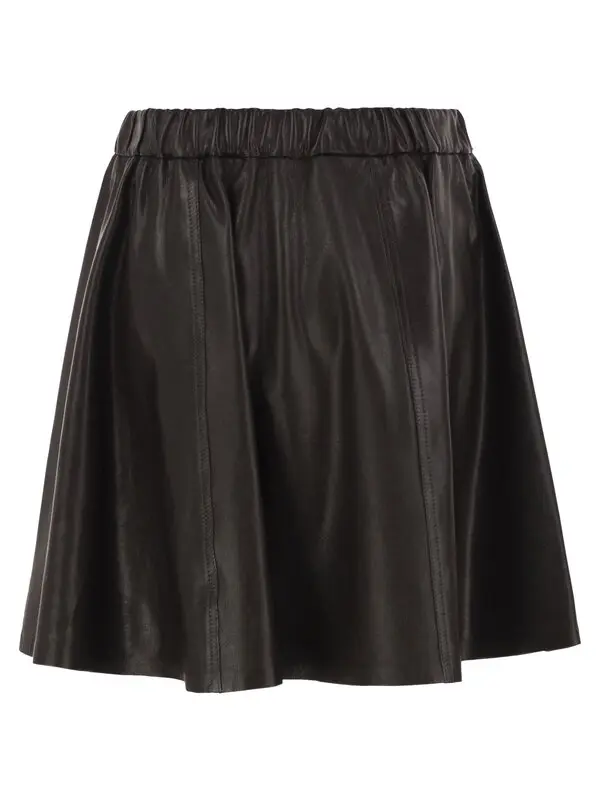Brunello Cucinelli Flared Nappa Leather Skirt With Elasticated Waist