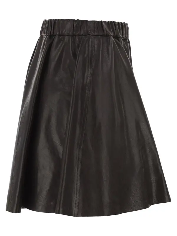 Brunello Cucinelli Flared Nappa Leather Skirt With Elasticated Waist
