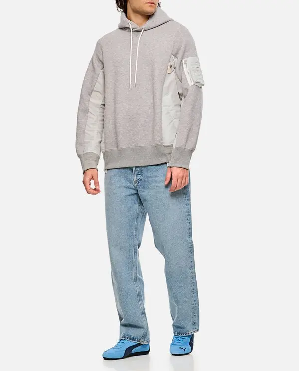 Sacai Terry Sweatshirt With Twill And Nylon Hood