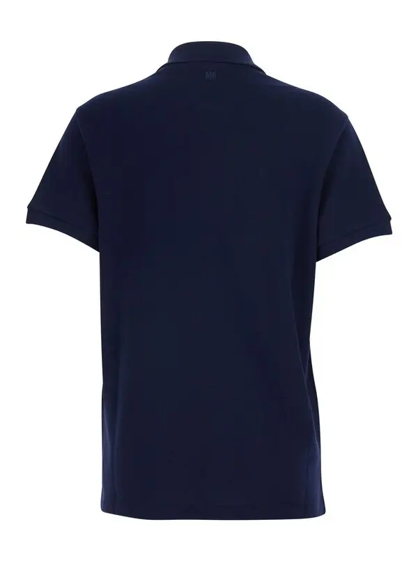 AMI Paris Polo Shirt With Classic Collar And Adc Embroidery On The Front In Blue Cotton For - Multicolor