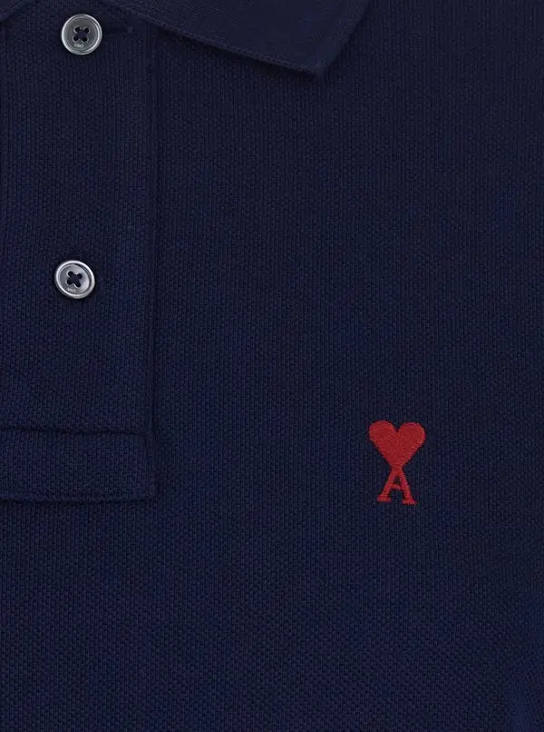 AMI Paris Polo Shirt With Classic Collar And Adc Embroidery On The Front In Blue Cotton For - Multicolor