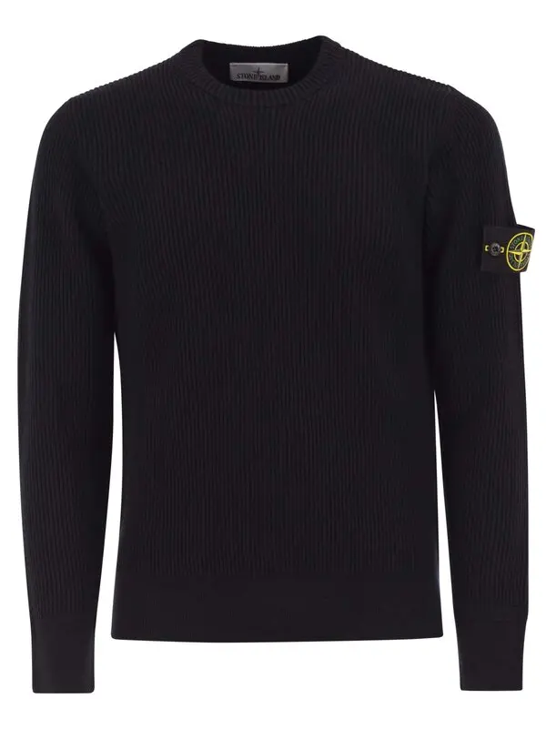 Stone Island Crew-neck Jumper With Ribbed Edges - Blue