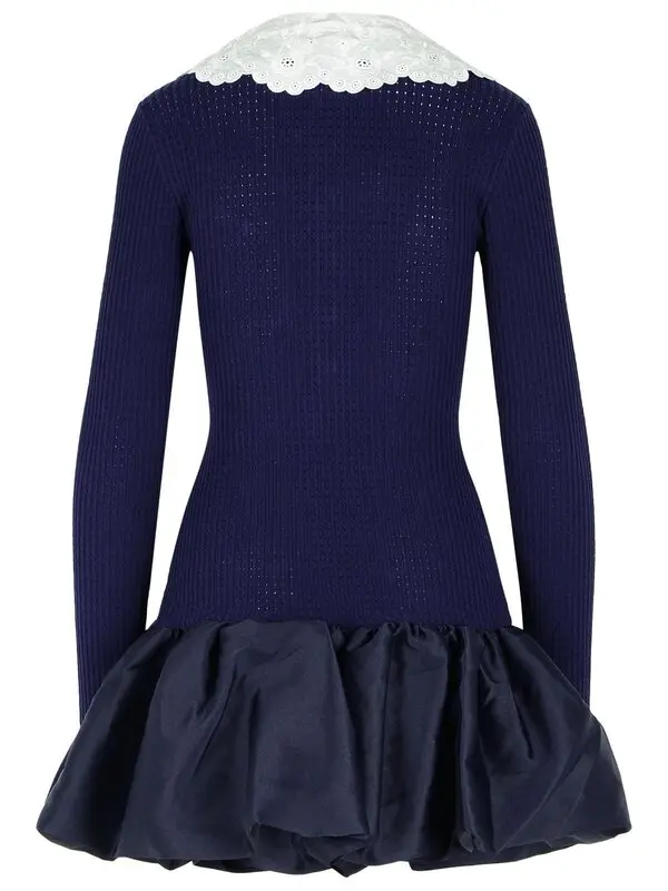 SELF-PORTRAIT Viscose Dress With Contrast Collar - Blue