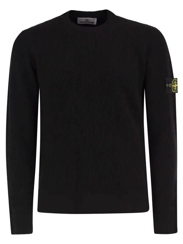 Stone Island Crew-neck Jumper With Ribbed Edges - Black