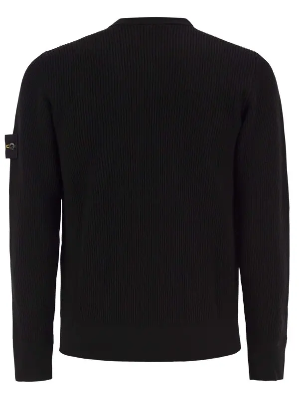Stone Island Crew-neck Jumper With Ribbed Edges - Black