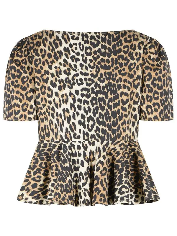 GANNI Leopard Print Cotton Blouse