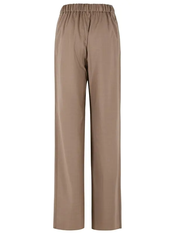 Max Mara Stretch Wool Wide Leg Trousers - Cream