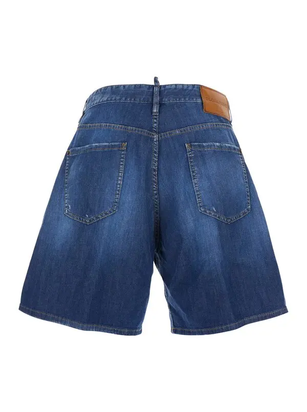 Dsquared2 Blue Shorts With Logo Patch On The Back And Detail On The Front In Denim For