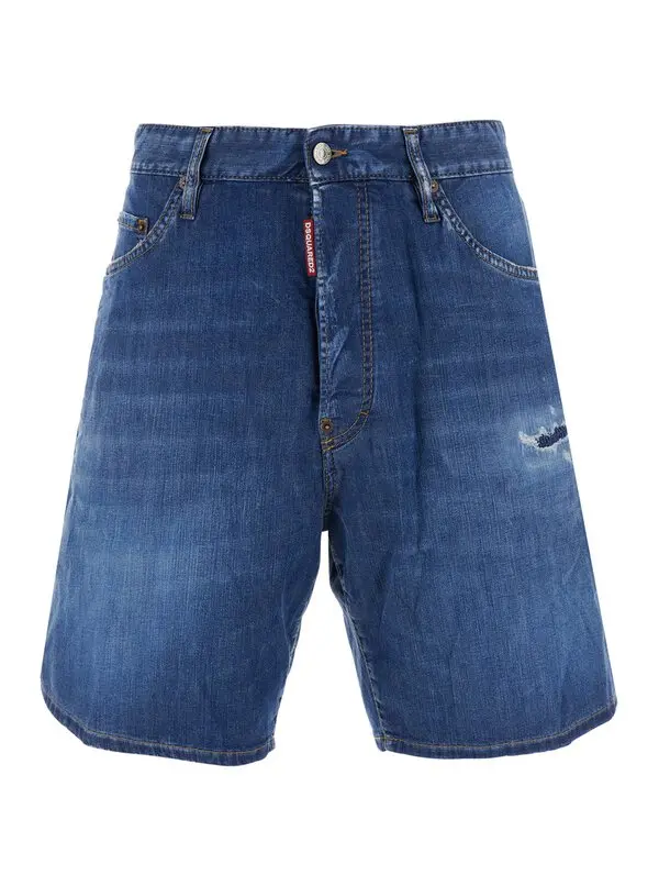Dsquared2 Blue Shorts With Logo Patch On The Back And Detail On The Front In Denim For - Multicolor