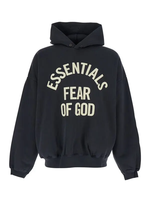 Fear Of God Hoodie 'campus 90's Hoodie Essentials' Black Hoodie With Kangaroo Pocket And Long Sleeves In Cotton - Multicolor
