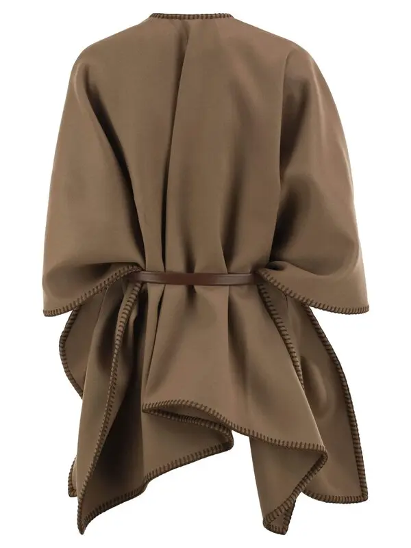 Max Mara Pure Virgin Wool Cape With Leather Belt - Brown