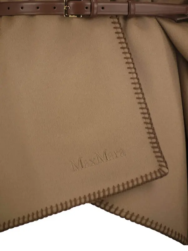 Max Mara Pure Virgin Wool Cape With Leather Belt - Brown
