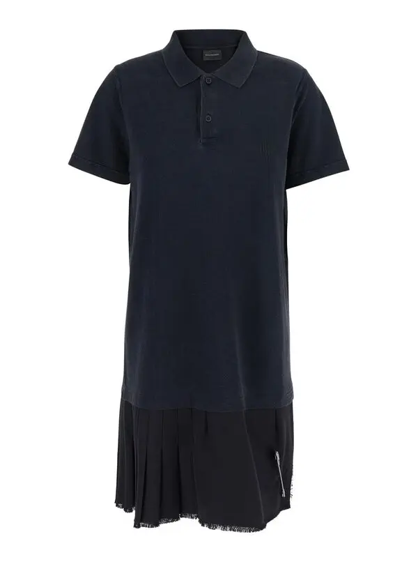 Balenciaga Black Layered Dress With Polo Shirt Style Collar And Safety Pin Detail In Cotton - Multicolor