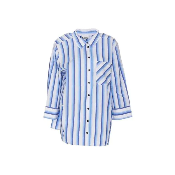 GANNI Cotton Striped Shirt - Blue