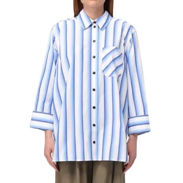 GANNI Cotton Striped Shirt - Blue