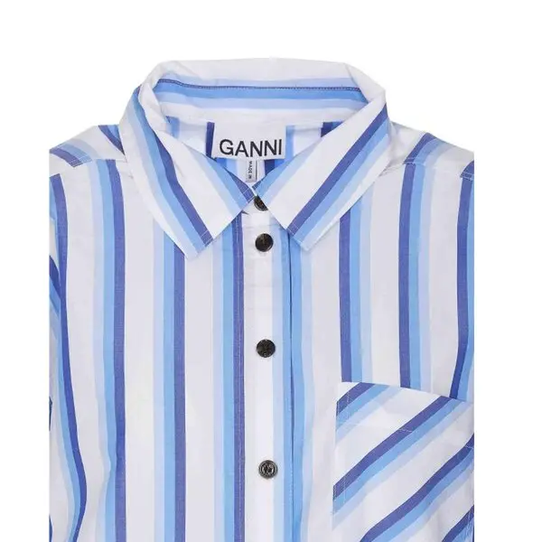 GANNI Cotton Striped Shirt - Blue