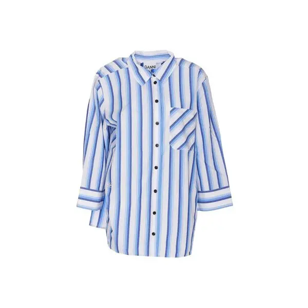 GANNI Cotton Striped Shirt - Blue