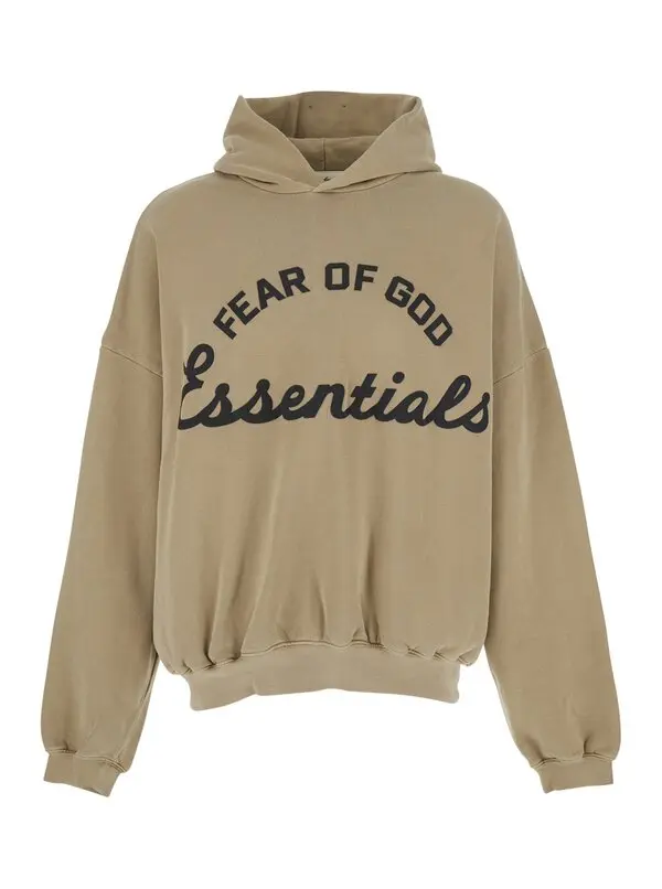 Fear Of God Beige Hoodie With Fixed Hood And Maxi Logo Lettering On The Front In Cotton For - Multicolor
